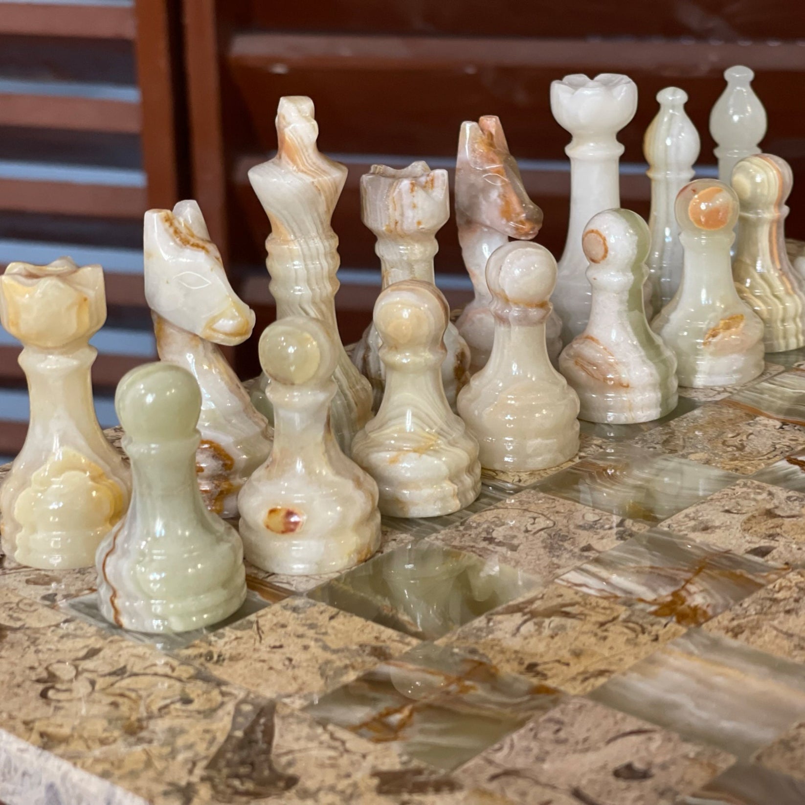 12 Inches Coral Green Onyx Handmade Marble Chess Set High Quality ...