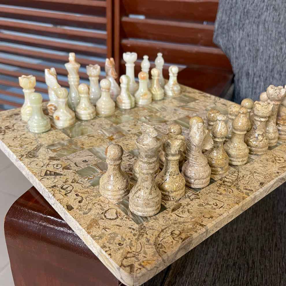 12 Inches Coral Green Onyx Handmade Marble Chess Set High Quality ...